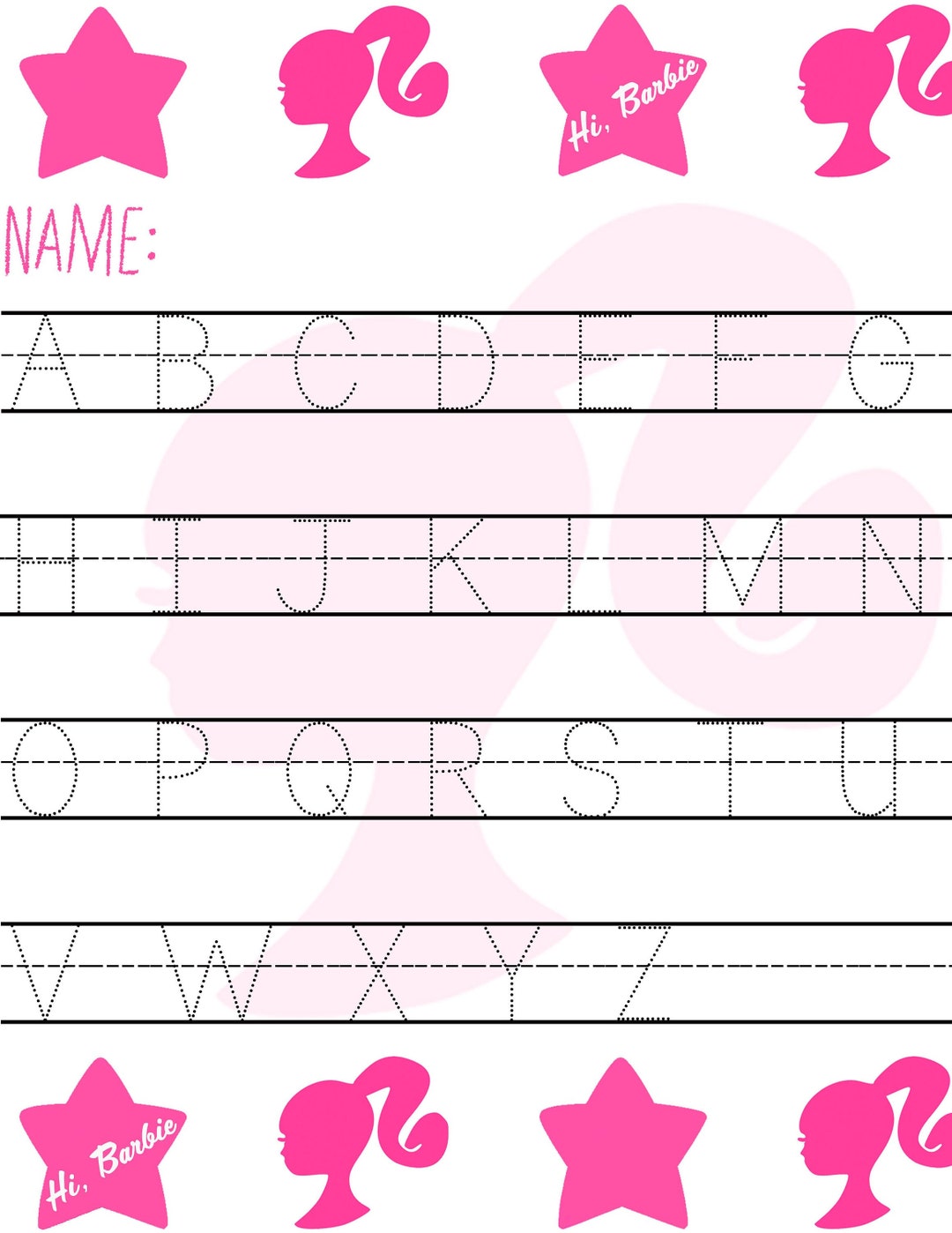 Barbie-themed Writing Practice Sheets - Etsy