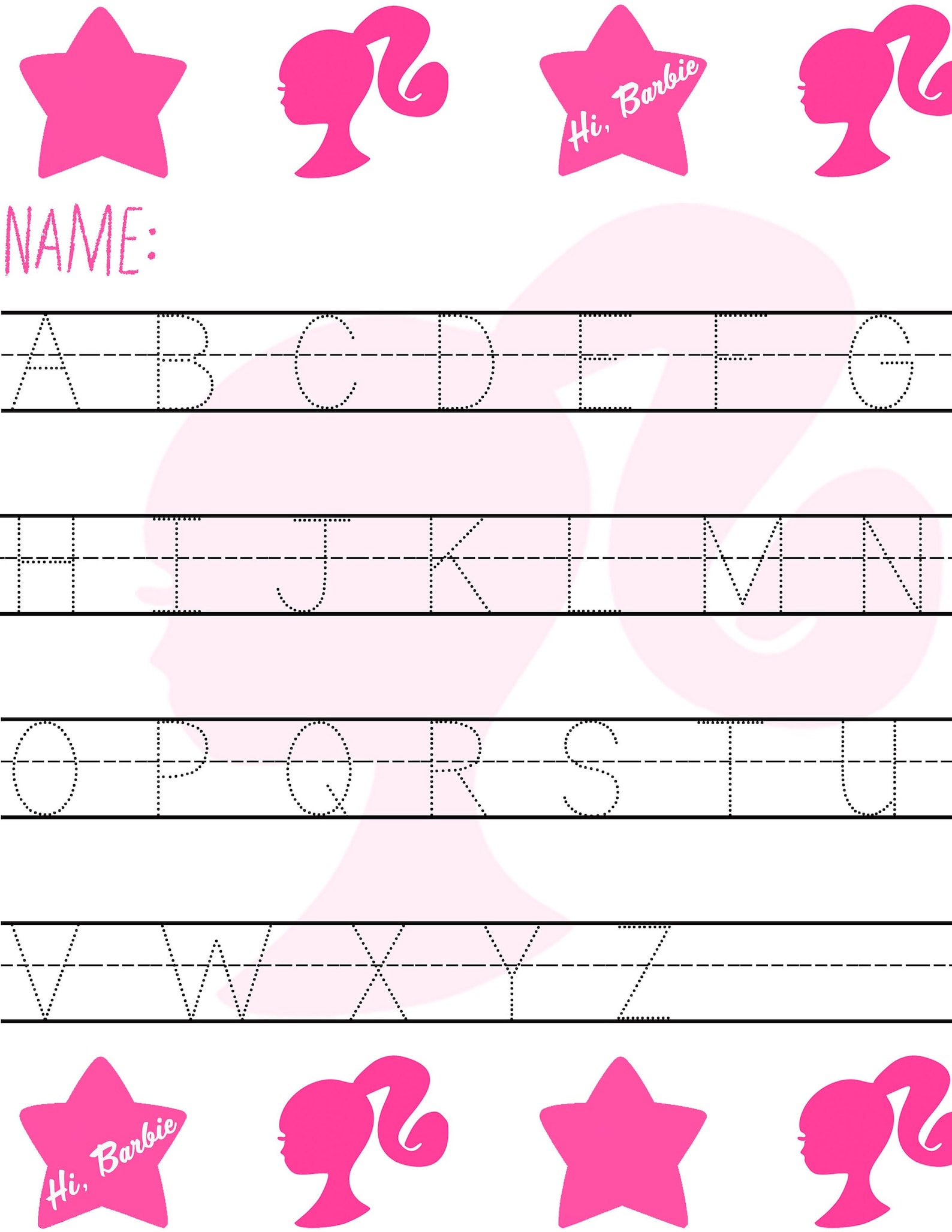 Barbie-themed Writing Practice Sheets - Etsy