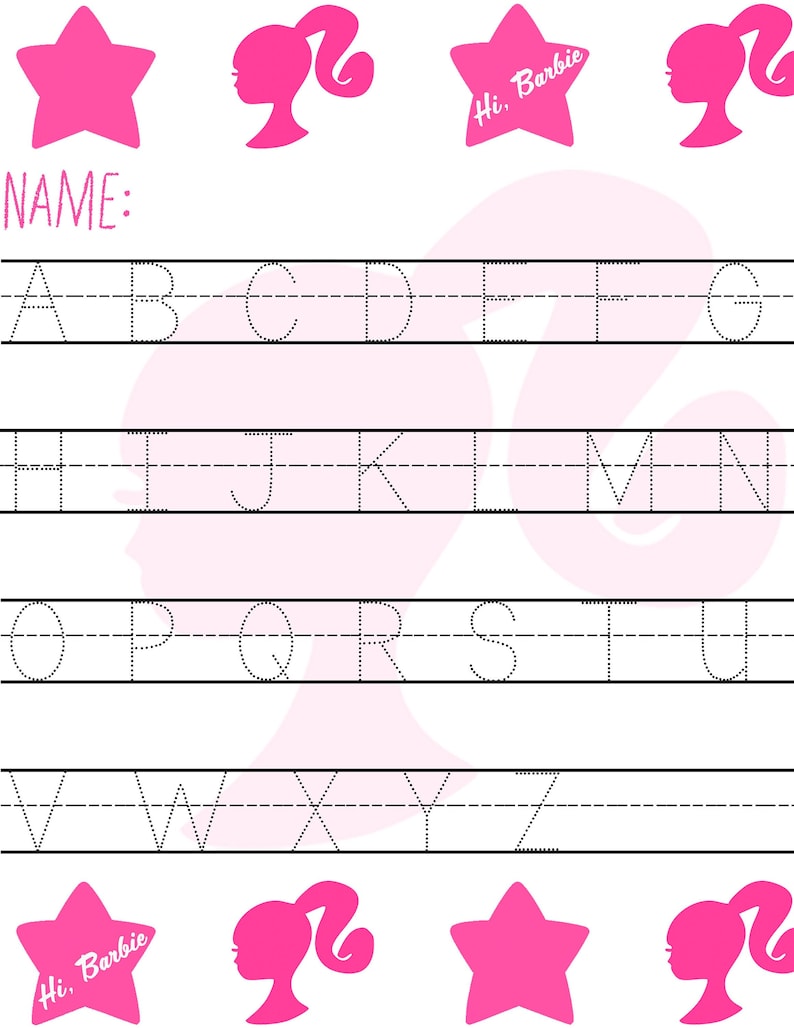 Barbie-themed Writing Practice Sheets - Etsy