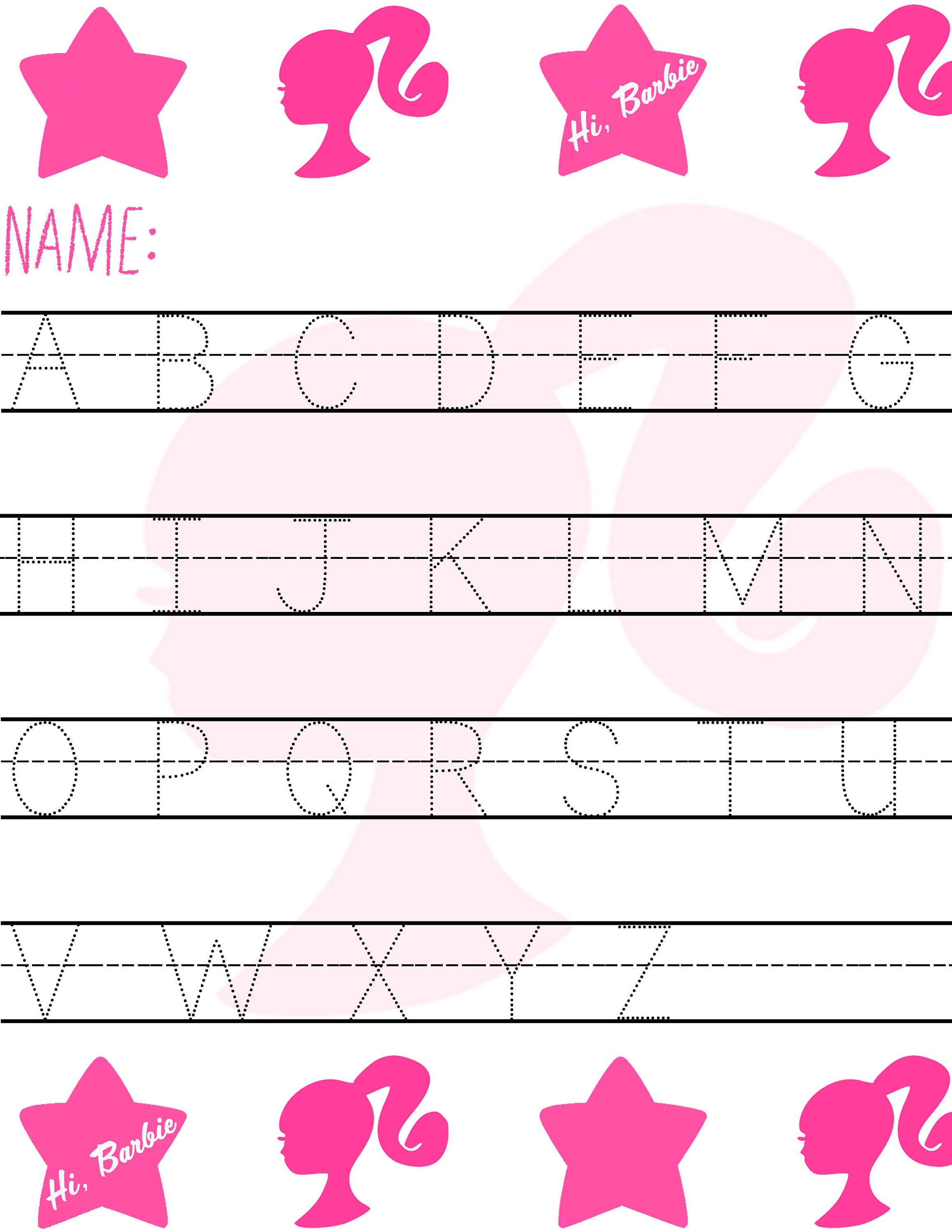 Barbie-themed Writing Practice Sheets - Etsy