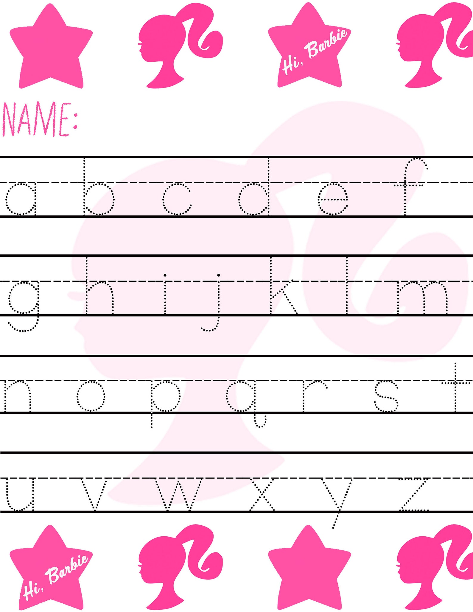 Barbie-themed Writing Practice Sheets - Etsy