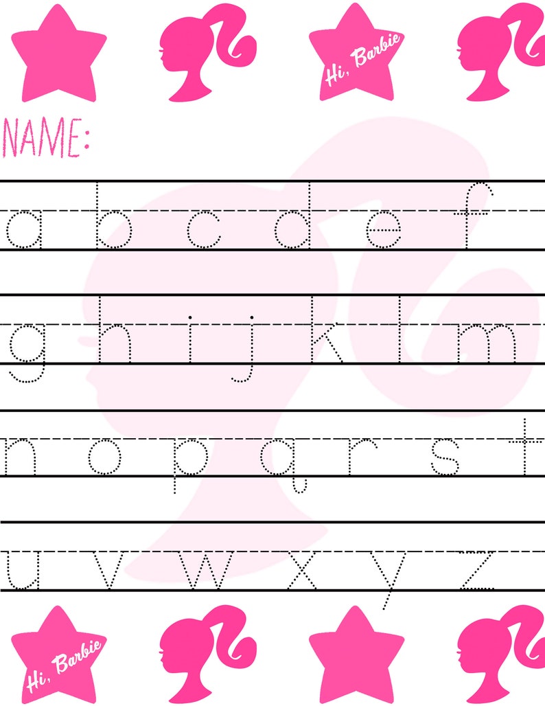Barbie-themed Writing Practice Sheets - Etsy