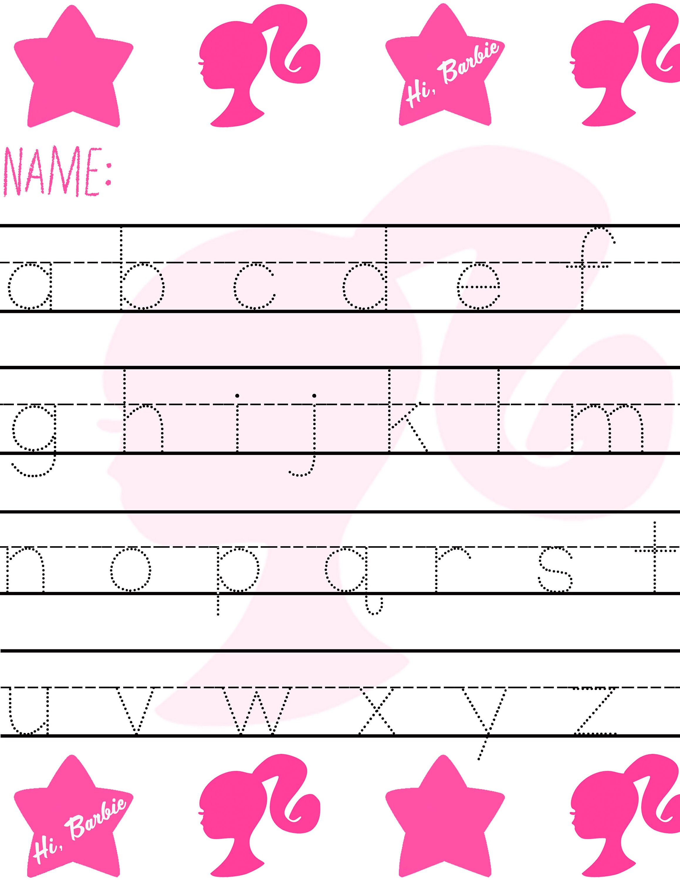 Barbie-themed Writing Practice Sheets - Etsy