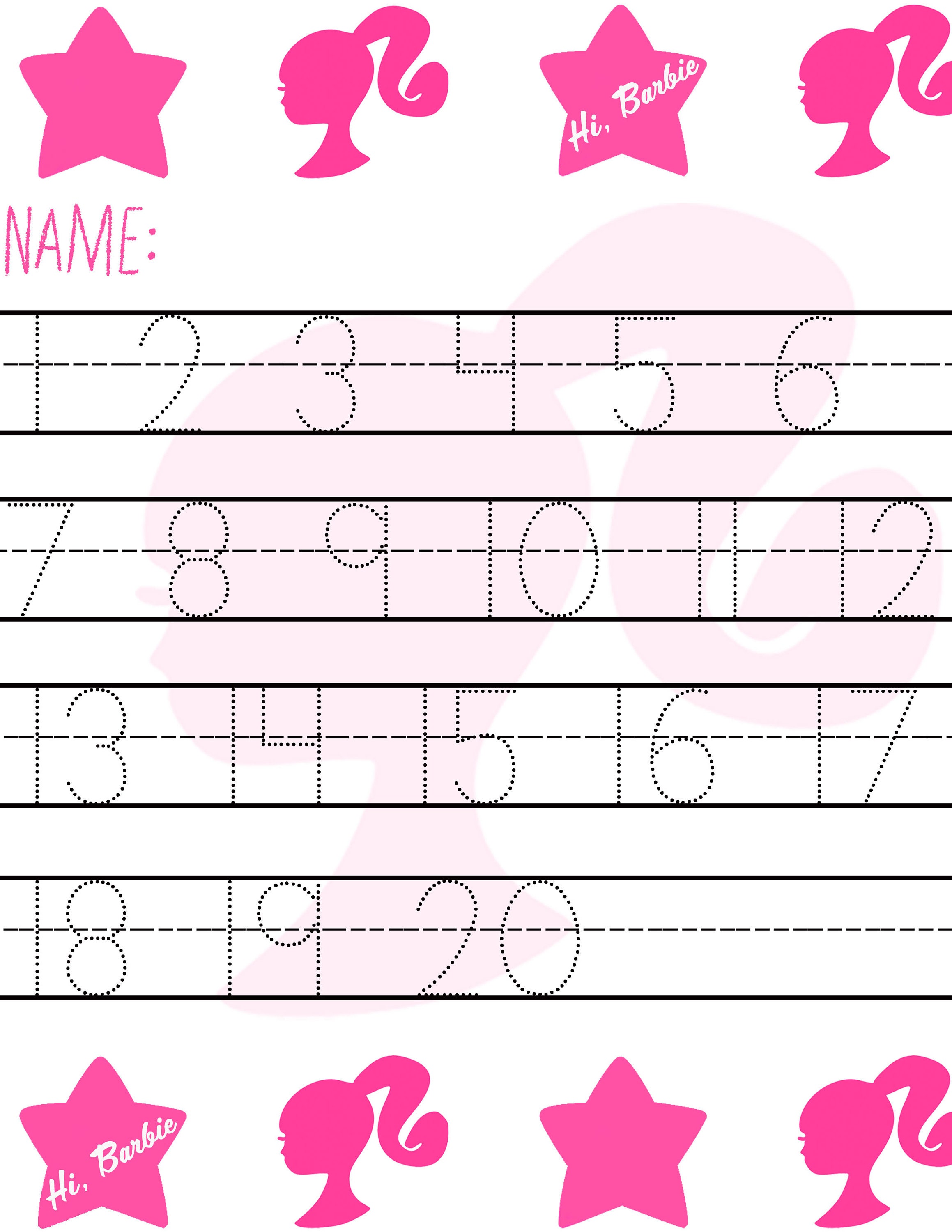 Barbie-themed Writing Practice Sheets - Etsy
