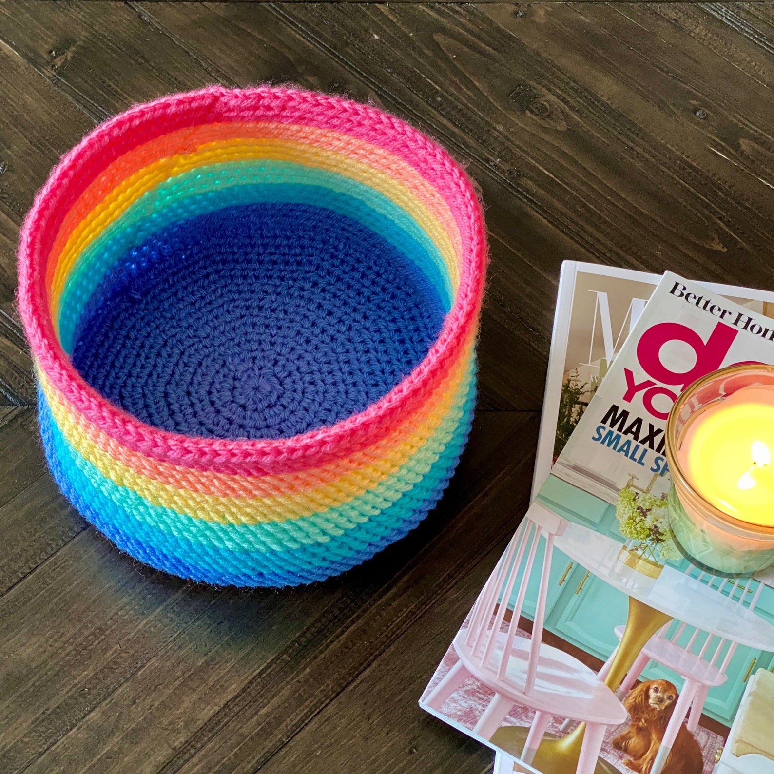 Multi color hand-woven round storage basket crochet basket | Etsy