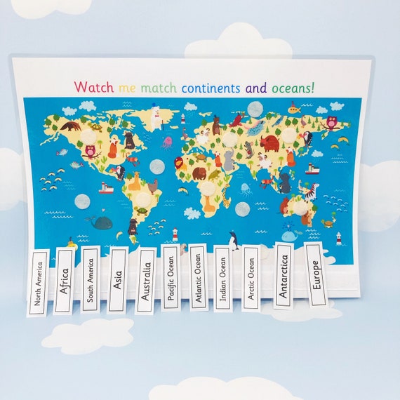 World Map Continents and Oceans Learning Sheet Geography - Etsy