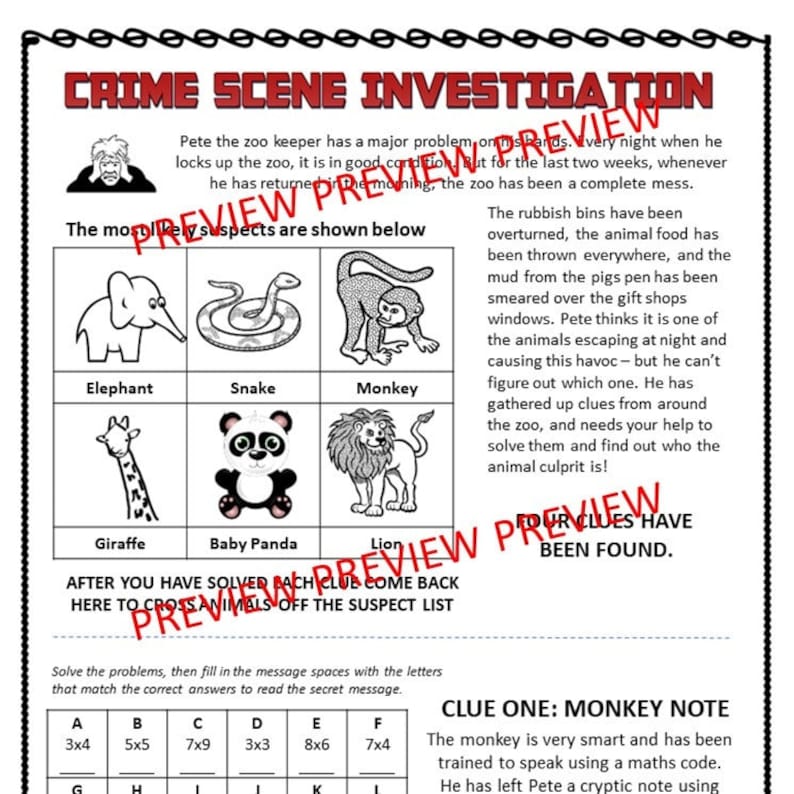 CSI Maths: Zoo Madness - Use Math to Discover Which Animal Keeps ...