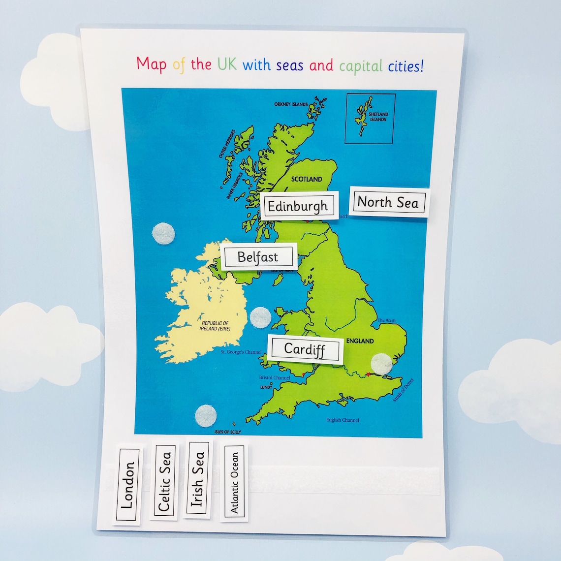 UK Map - Learning Sheet - Seas and Capital Cities - KS1 - Matching Game ...
