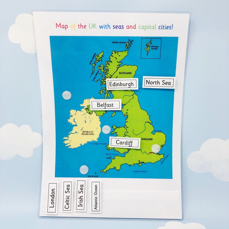 UK Map - Learning Sheet - Seas and Capital Cities - KS1 - Matching Game ...