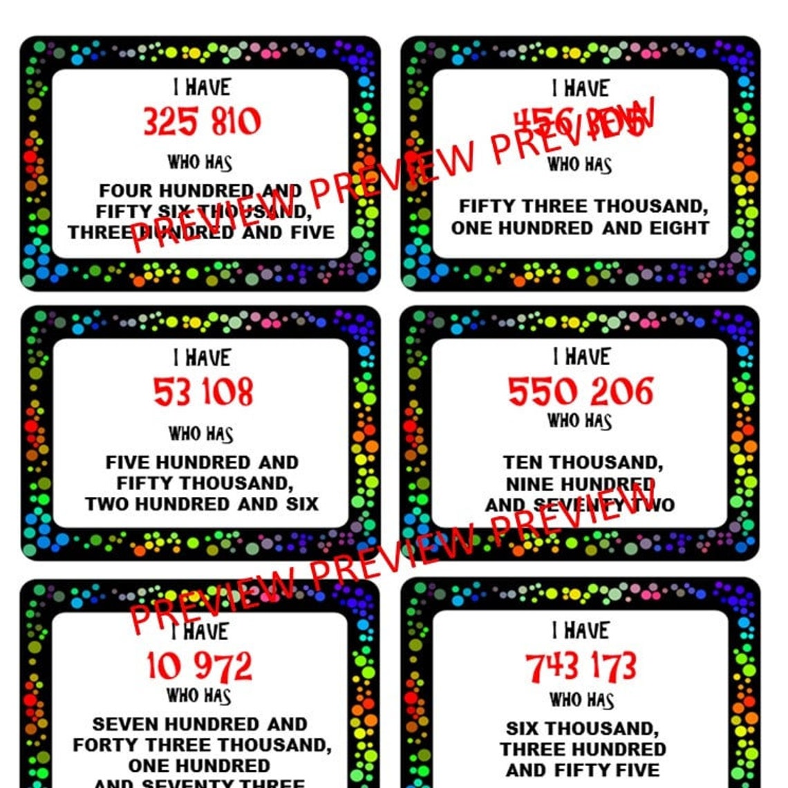 I Have Who Has Place Value Hundreds of Thousands - 100000. A Fun ...