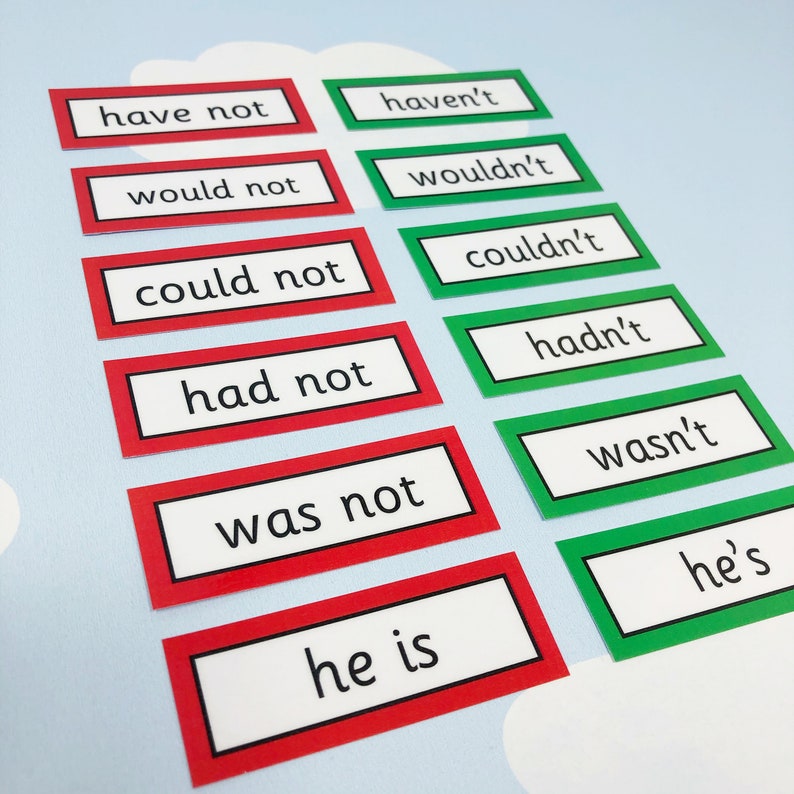 Contraction Flashcards - Learning Cards - School Words - Phonics ...
