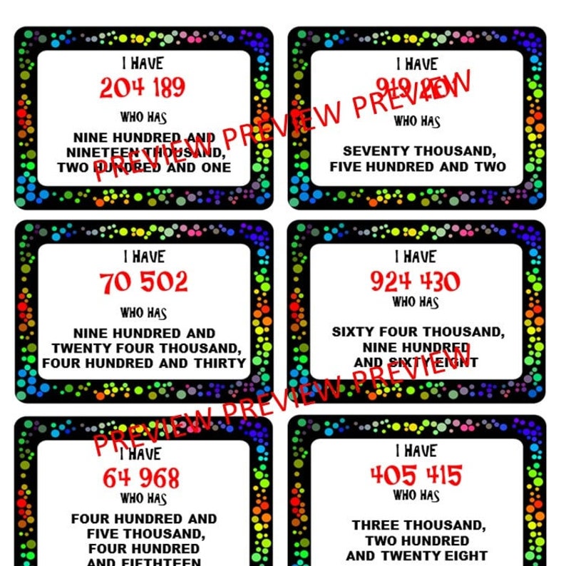 I Have Who Has Place Value Hundreds of Thousands - 100000. A Fun ...