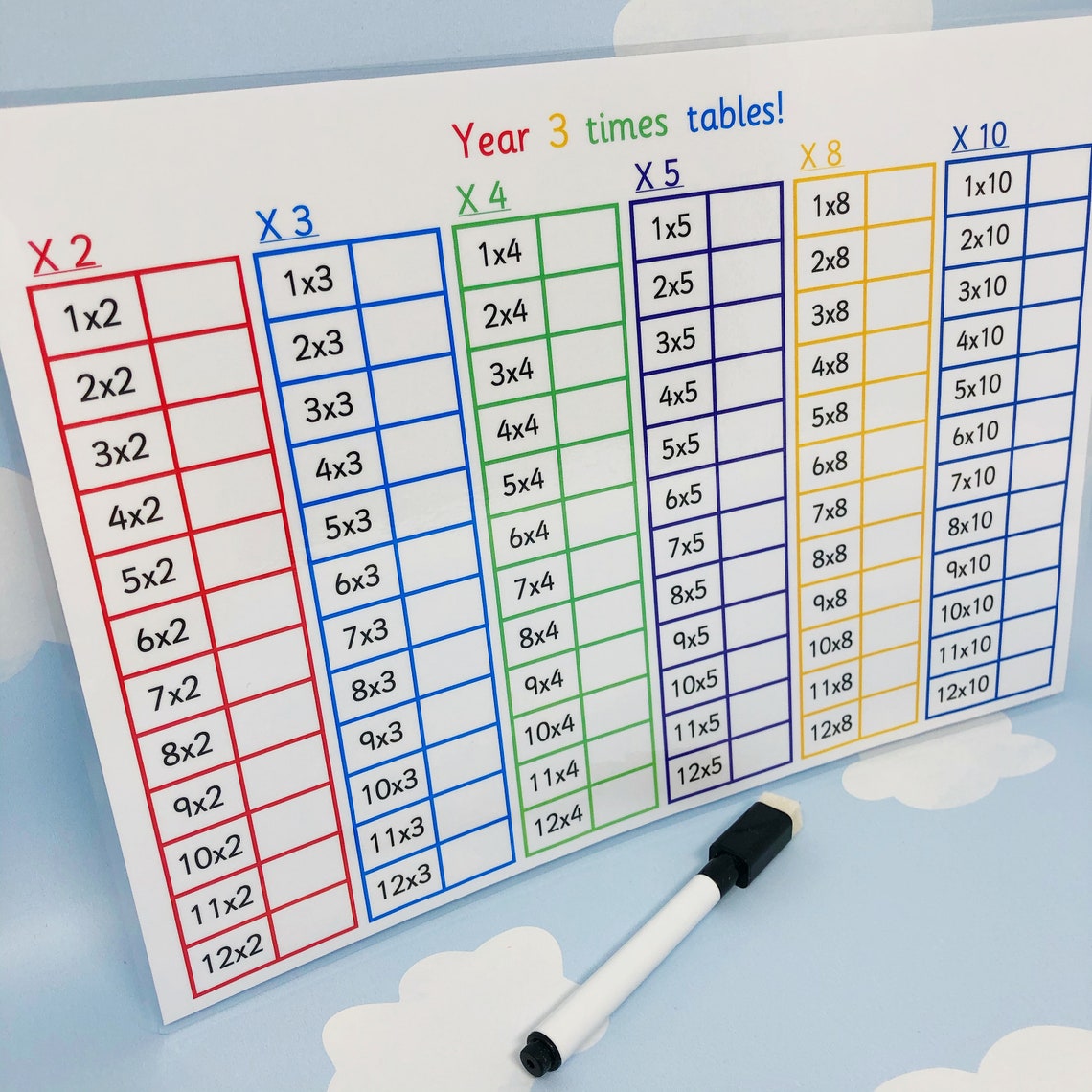 Year 3 Times Tables Year 3 Maths KS2 Reusable Worksheets Learning ...