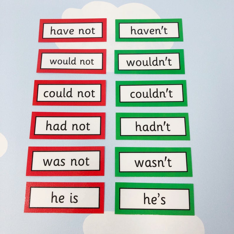 Contraction Flashcards - Learning Cards - School Words - Phonics ...