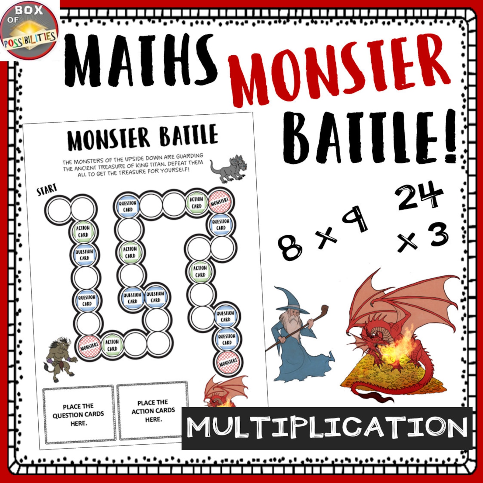 Multiplication Maths Board Game: Monster Battle! (one X One Digit & Two ...