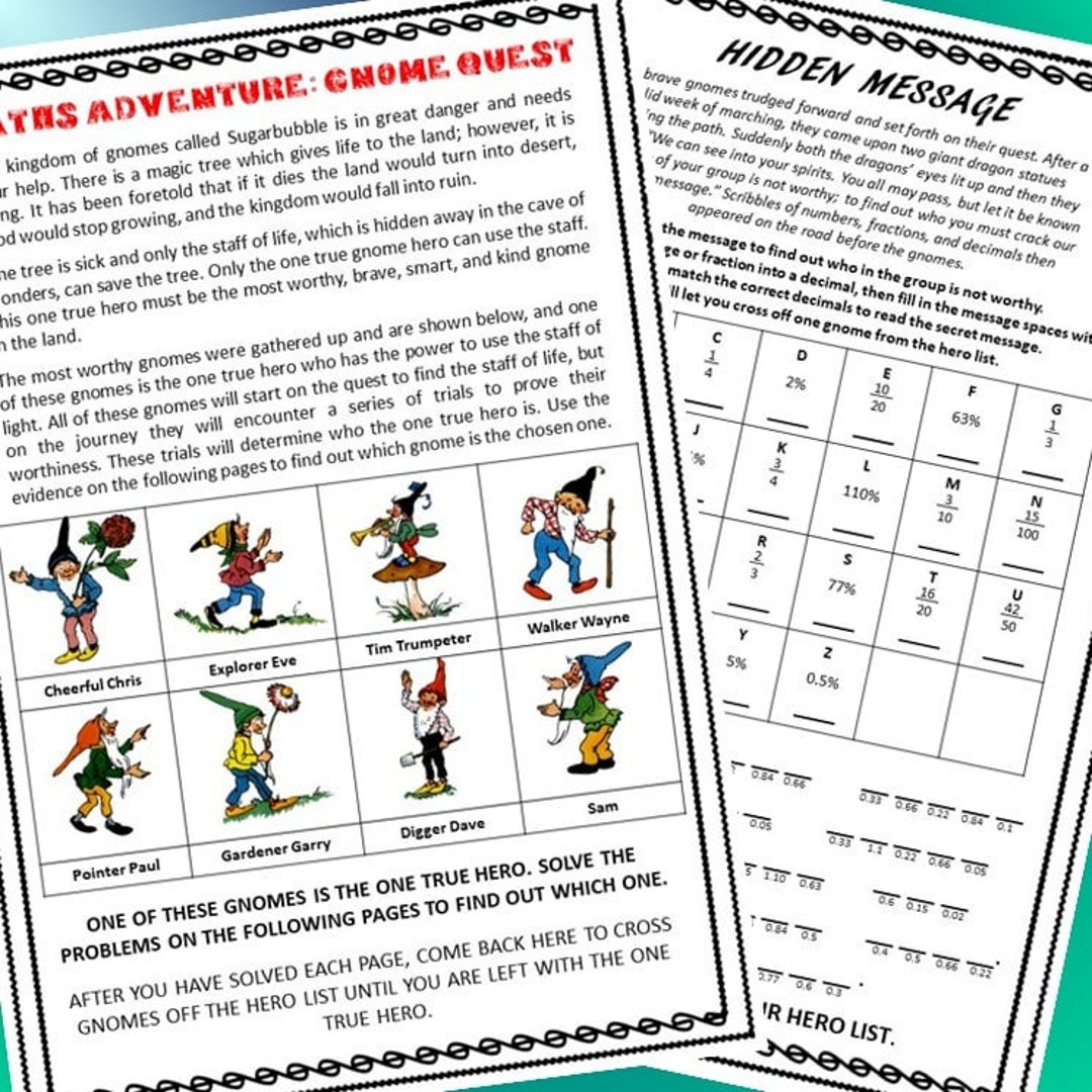 Fractions, Decimals, and Percentages: CSI Math - Gnome Quest - Etsy