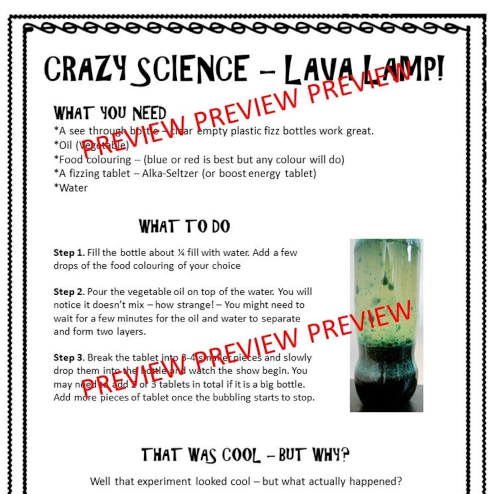 Lava Lamp Science Experiment Exploring Density and Reactions. - Etsy
