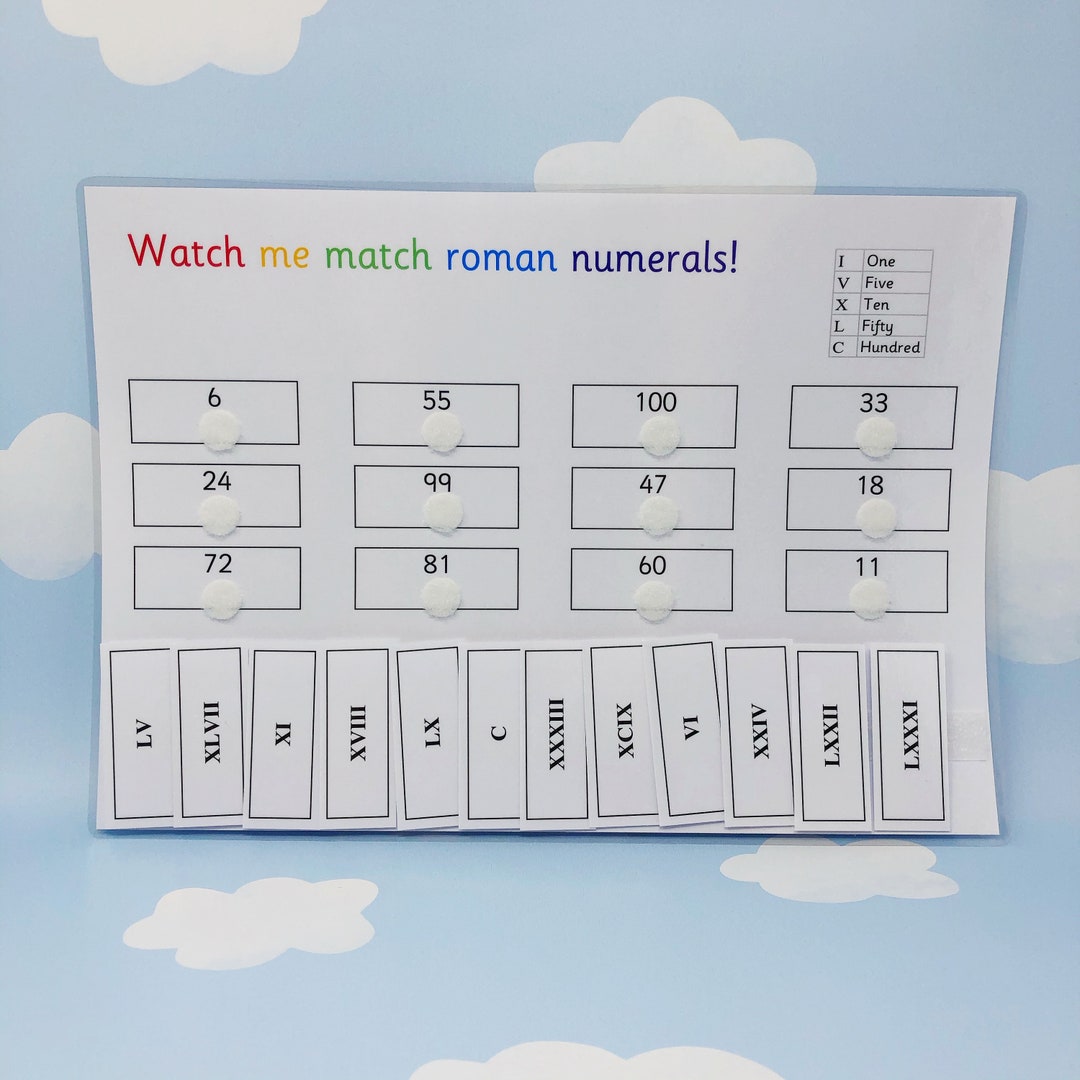 Roman Numerals 1-100 Learning Sheet: Matching Game (printable PDF) - Etsy