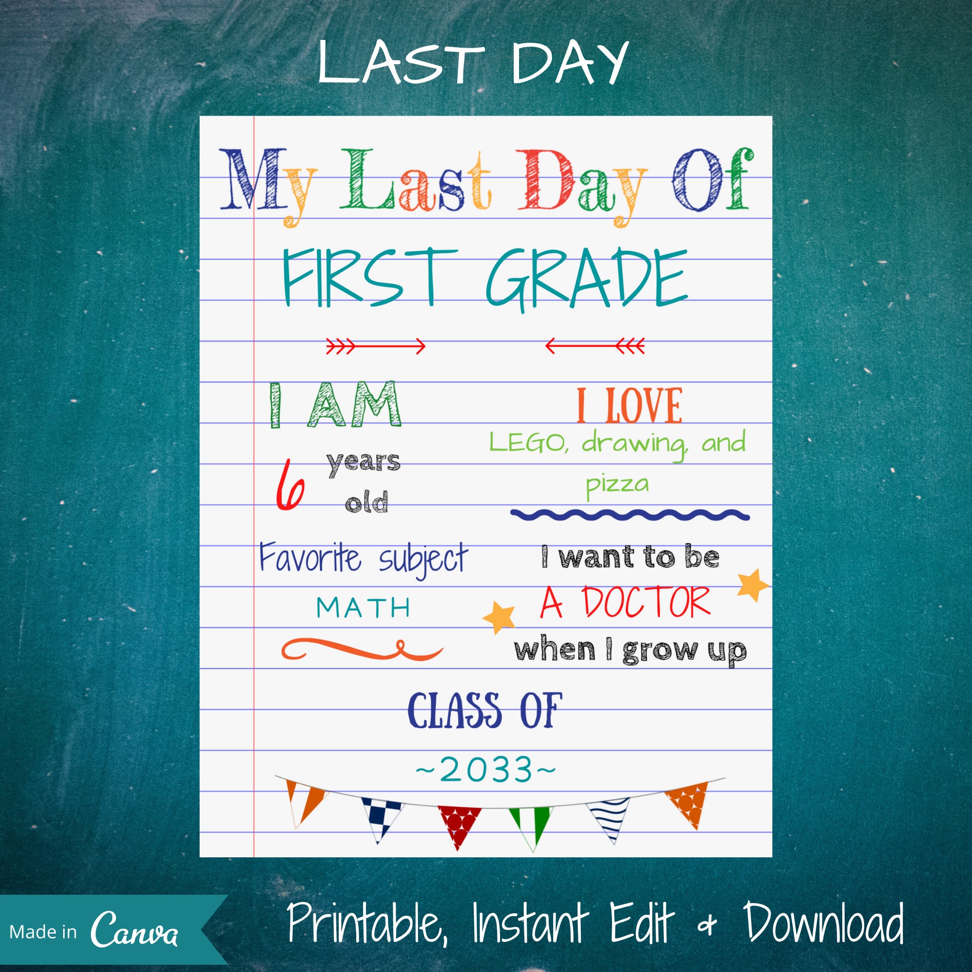 Notepaper Back to School Sign, First Day or Last Day, Instant Edit ...