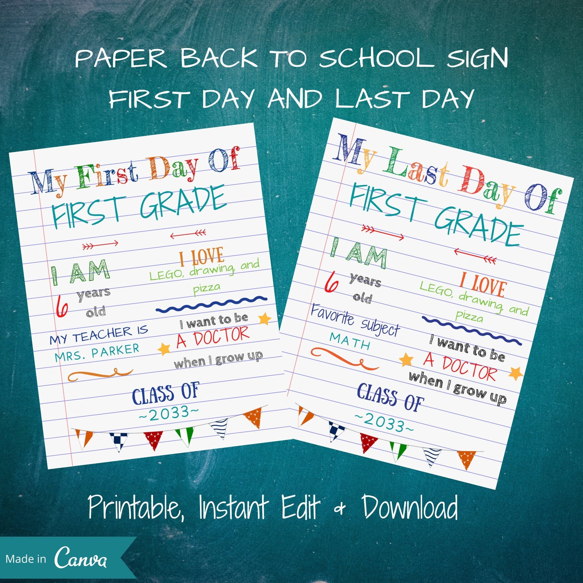 Notepaper Back to School Sign, First Day or Last Day, Instant Edit ...