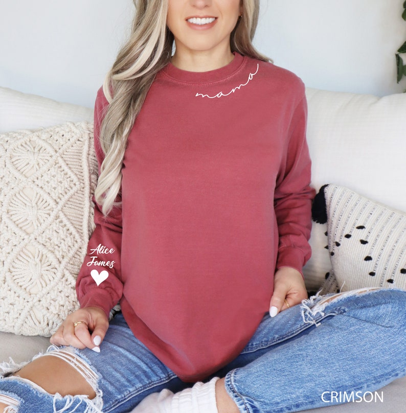 Custom Mama Shirt With Kid Name on Sleeve, Personalized Mom Shirt ...