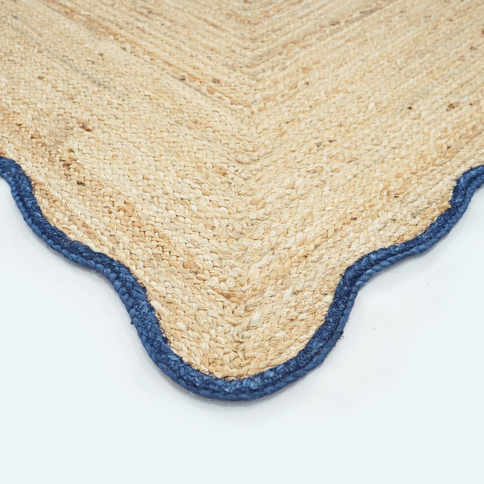 Braided Area Runner, Scallop Natural Jute Runner, Blue Wave Edge Runner ...