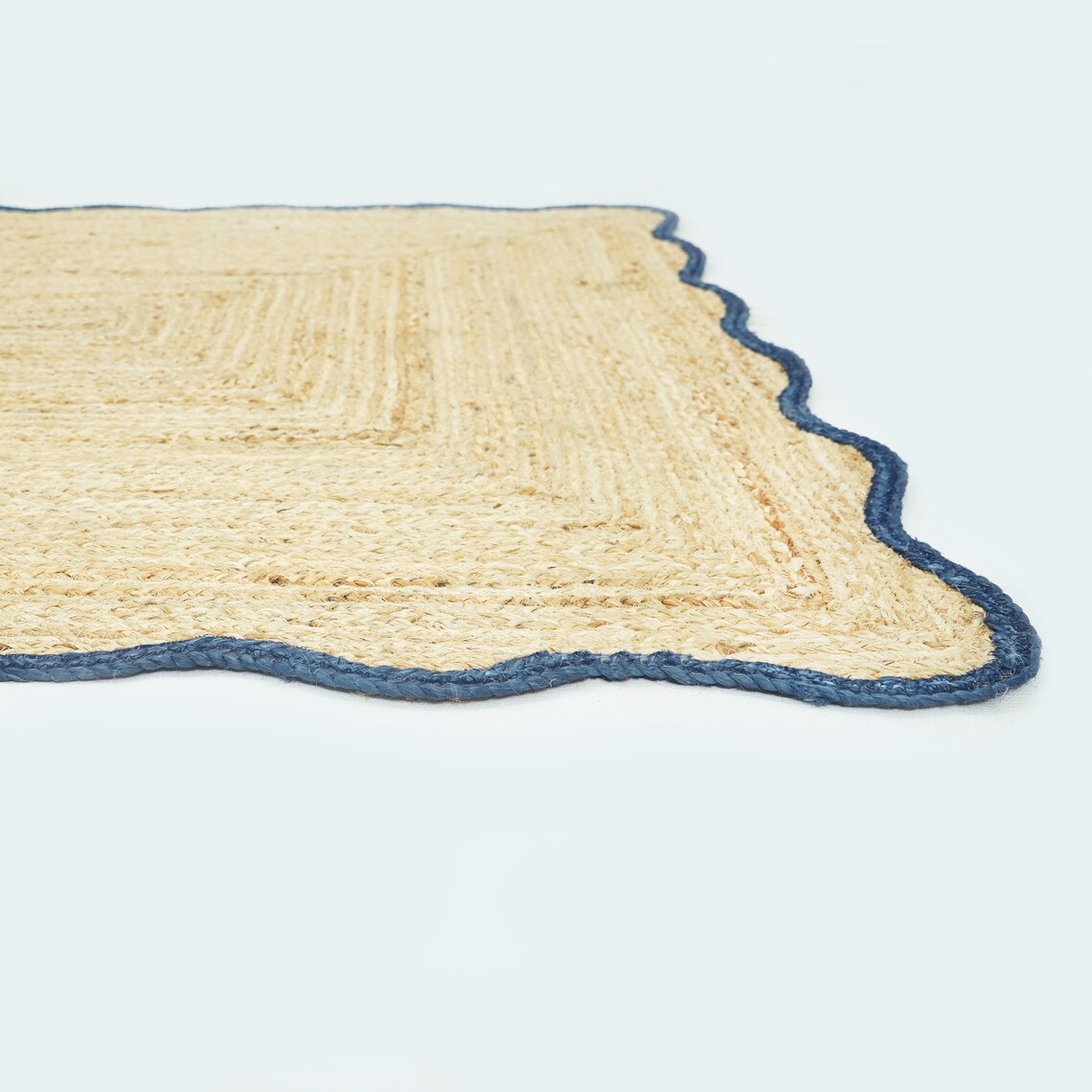 Braided Area Runner, Scallop Natural Jute Runner, Blue Wave Edge Runner ...