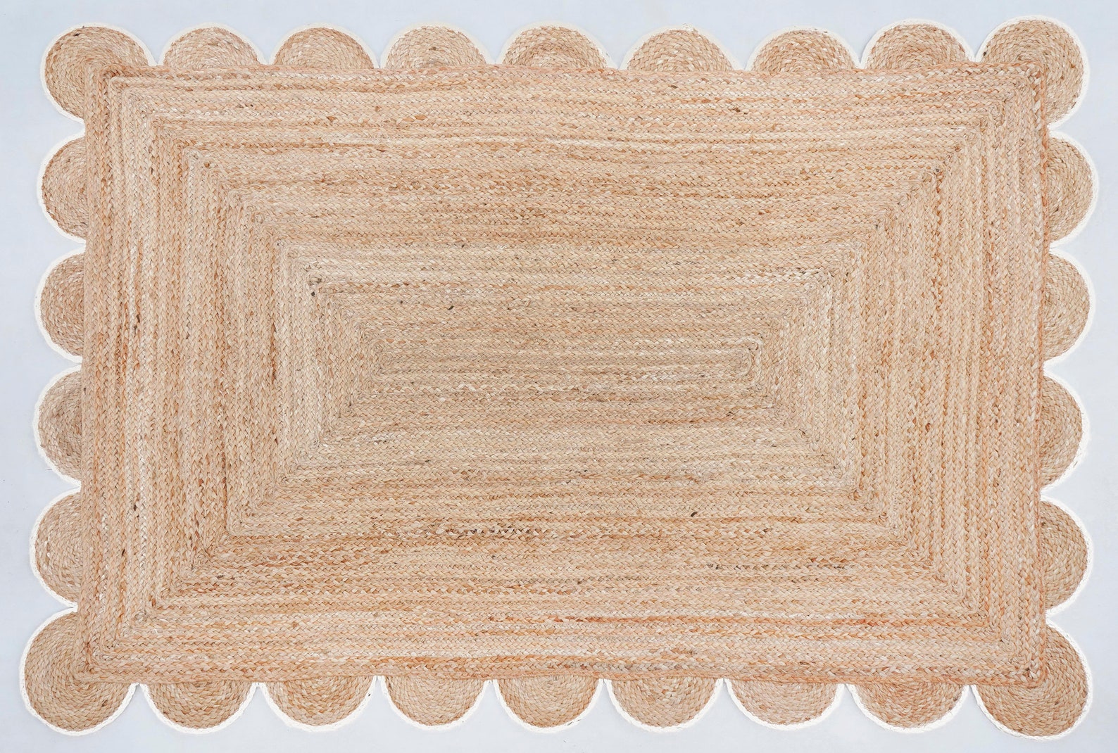 Scallop Natural Jute Rug, Scalloped Edge Bohemian Rug, Braided Area Rug ...