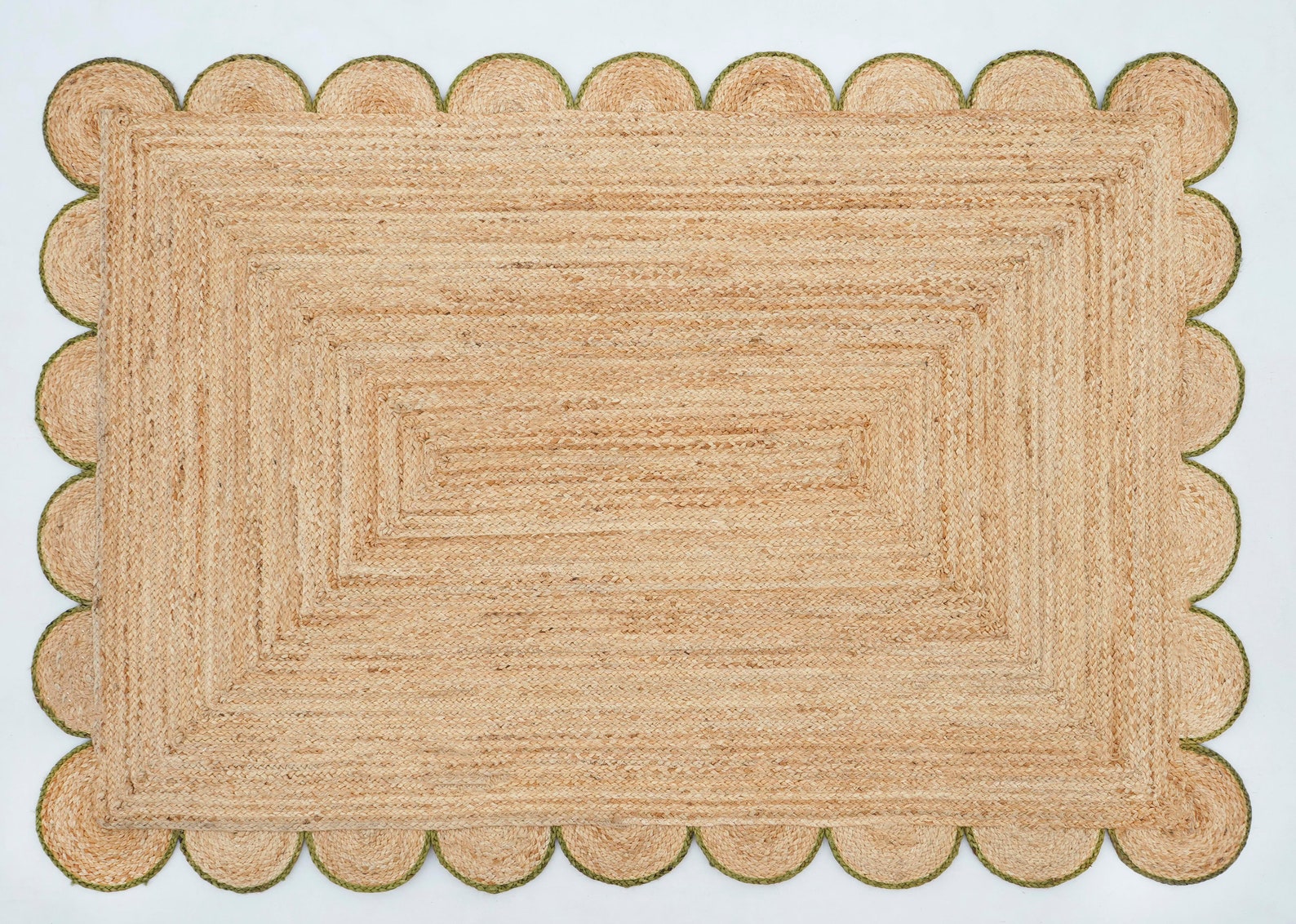 Scallop Natural Jute Rug, Scalloped Edge Bohemian Rug, Braided Area Rug ...