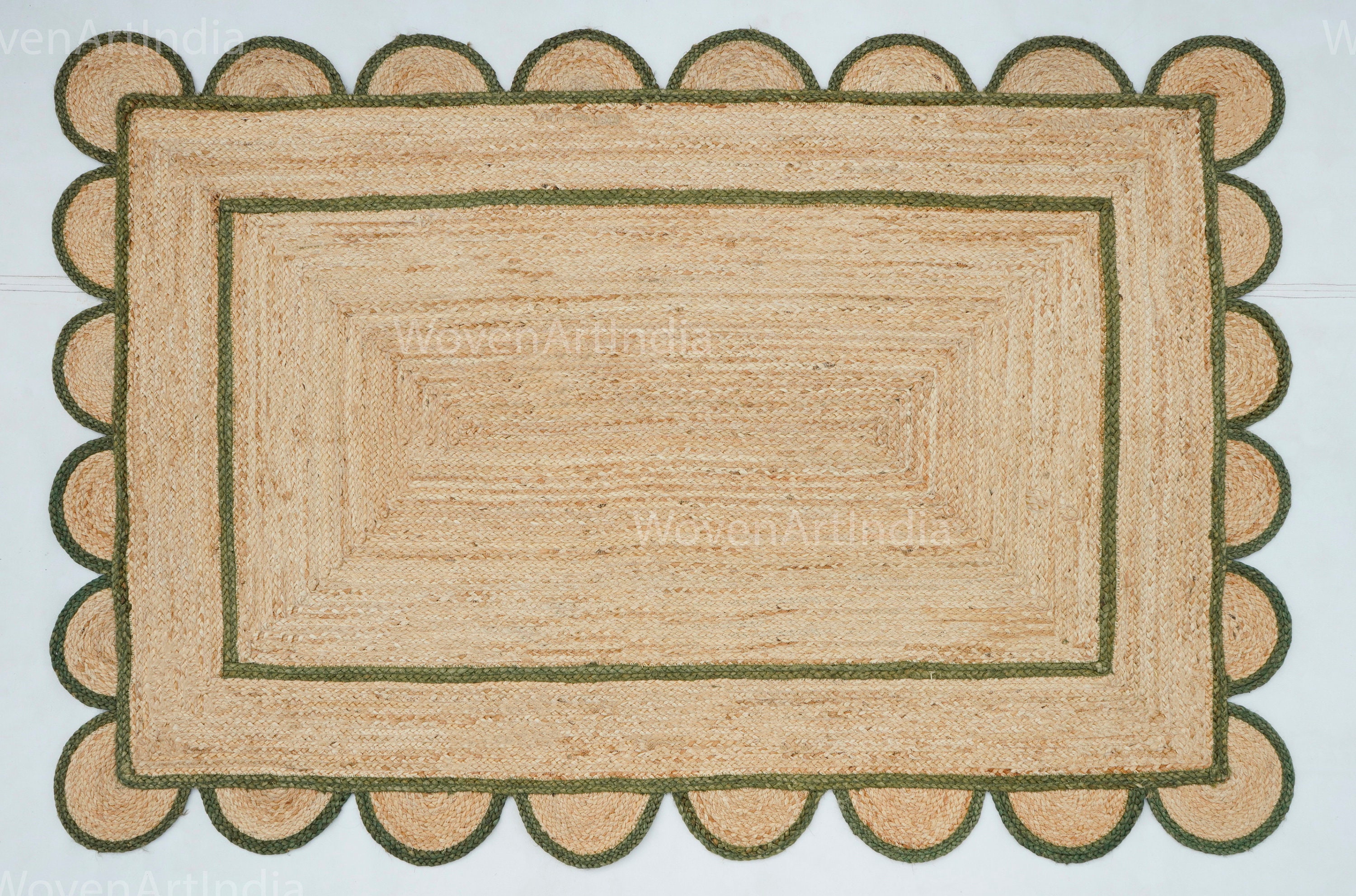 Scallop Natural Jute Rug, Scalloped Edge Bohemian Rug, Braided Area Rug ...