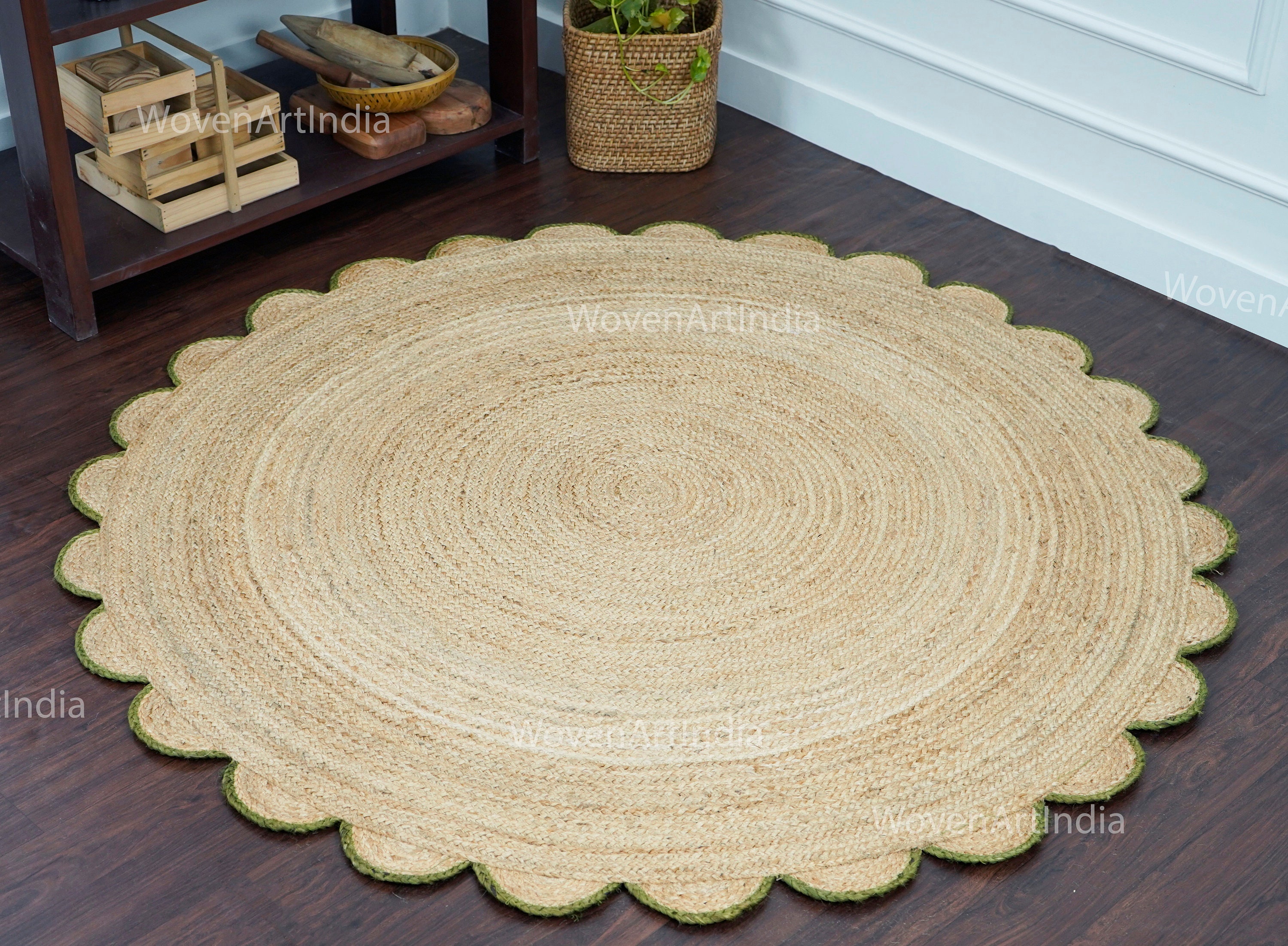 Natural Jute Scallop Round Rug Bohemian Round Rug Custom - Etsy