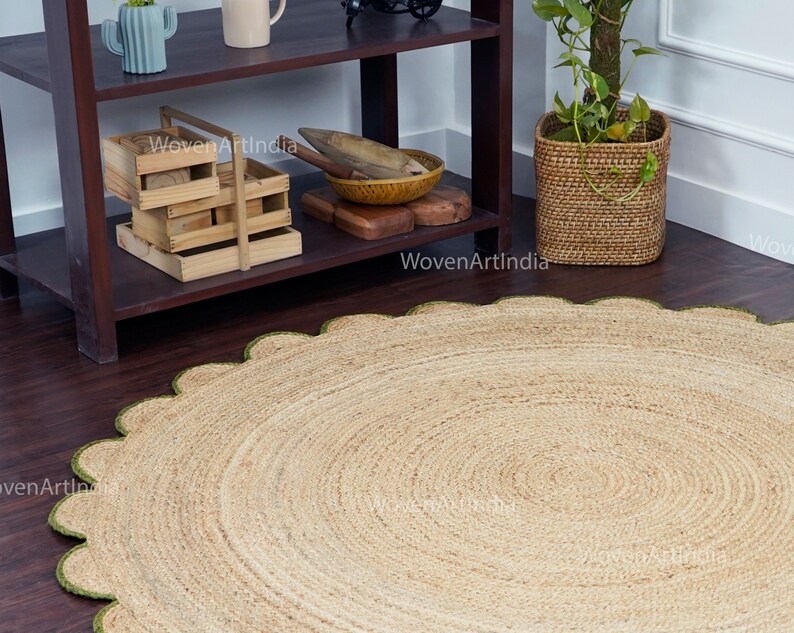Natural Jute Scallop Round Rug Bohemian Round Rug Custom - Etsy