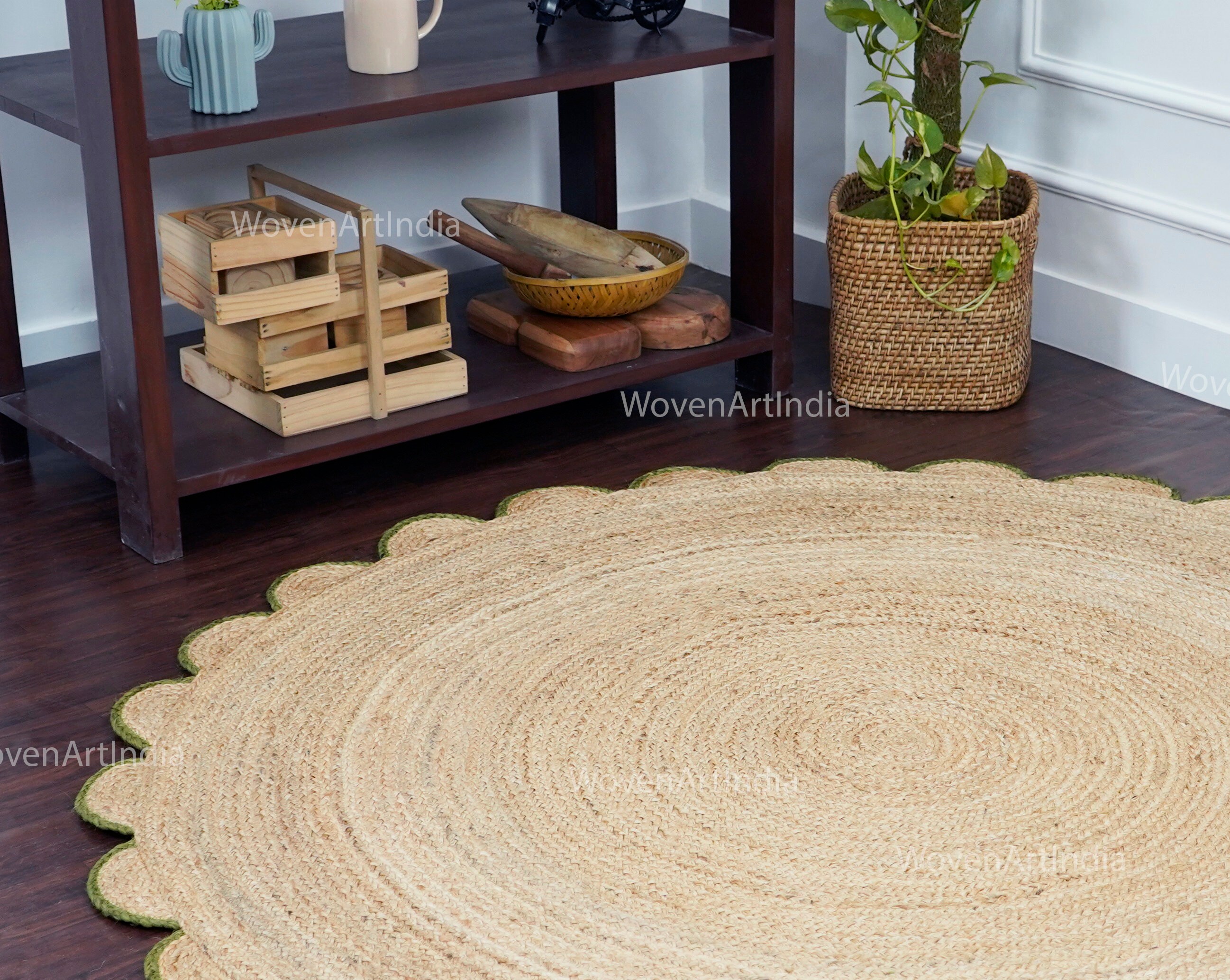 Natural Jute Scallop Round Rug Bohemian Round Rug Custom - Etsy