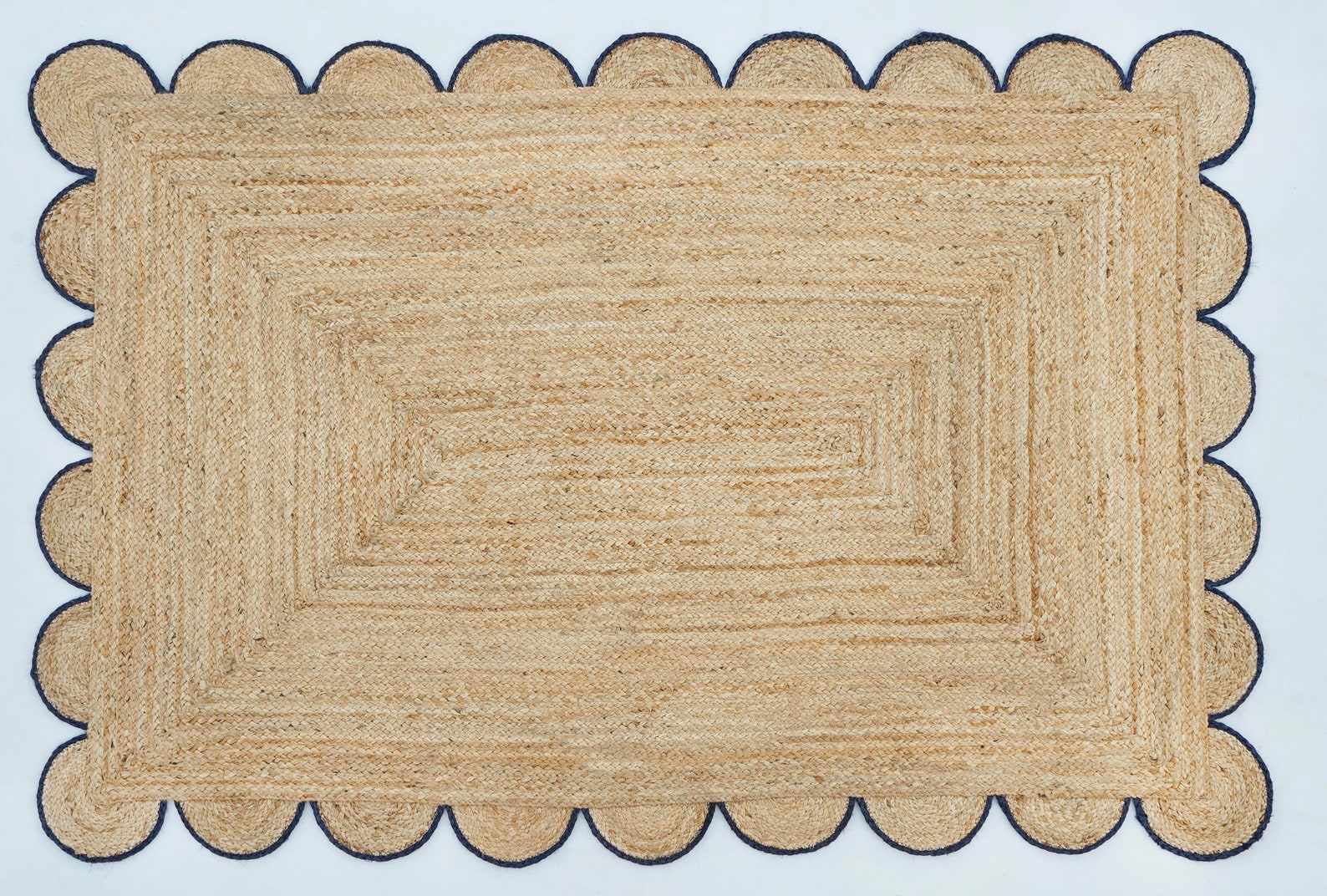 Scallop Natural Jute Rug, Scalloped Edge Bohemian Rug, Braided Area Rug ...