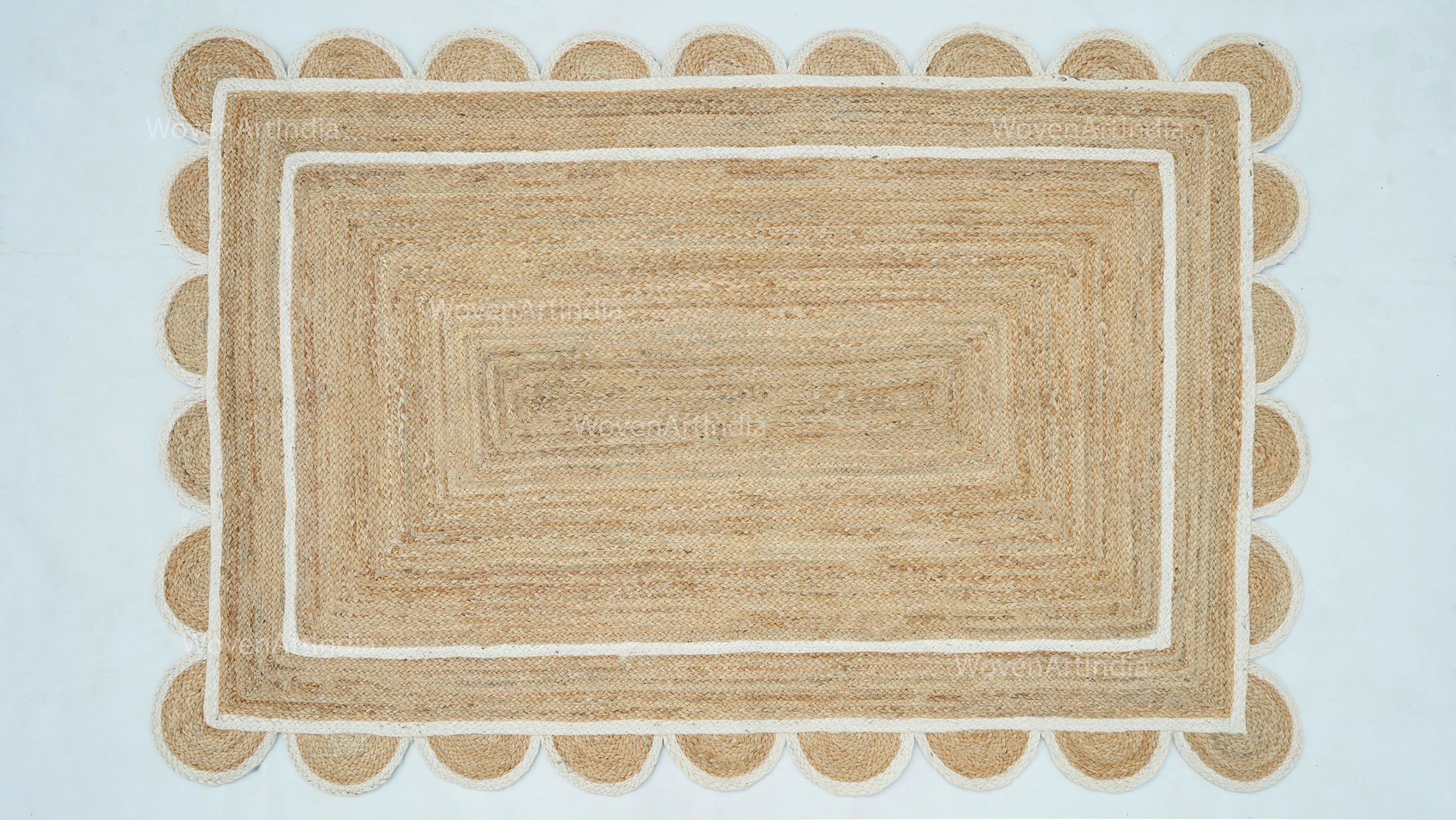 Scallop Natural Jute Rug, Scalloped Edge Bohemian Rug, Braided Area Rug ...