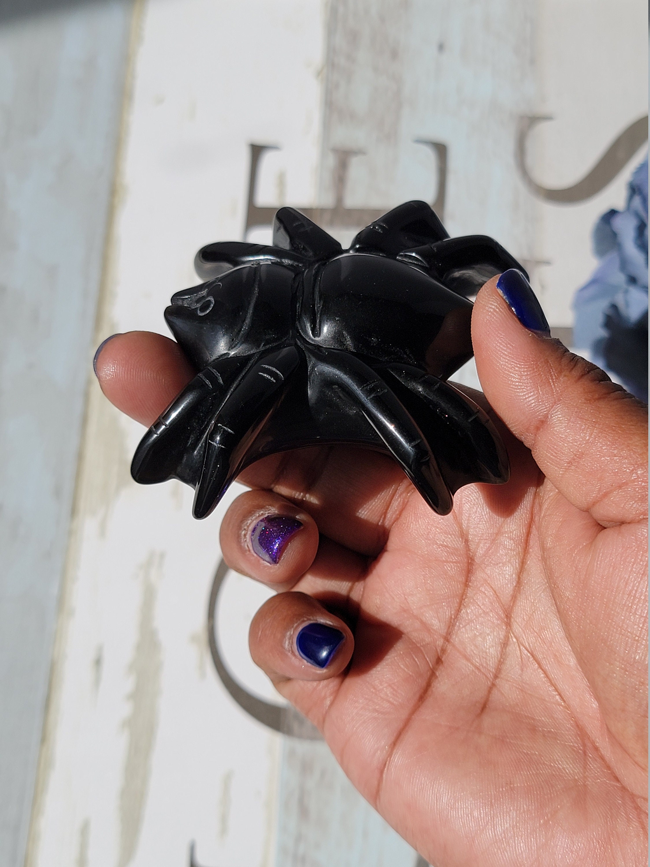 Beautifully Carved Black Obsidian Spider!/ Cleanse and Ground ...