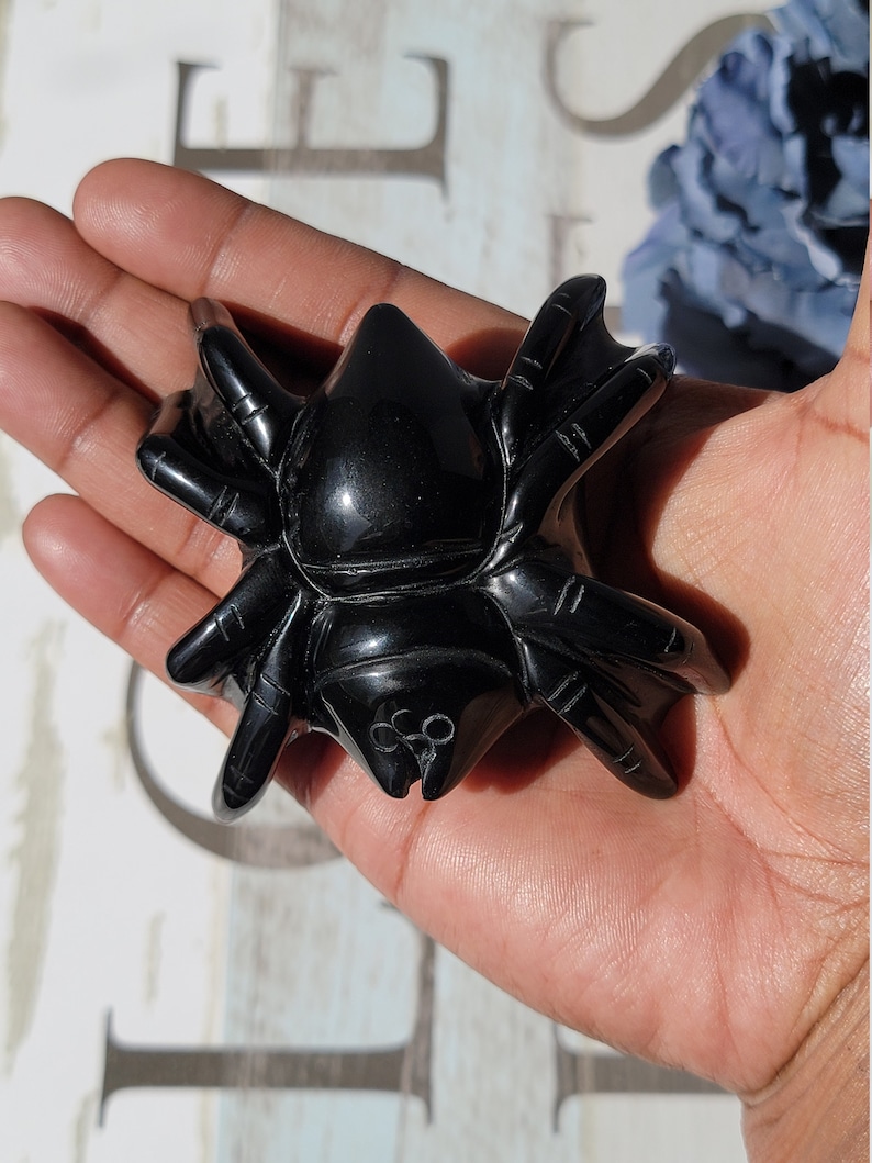 Beautifully Carved Black Obsidian Spider!/ Cleanse and Ground ...