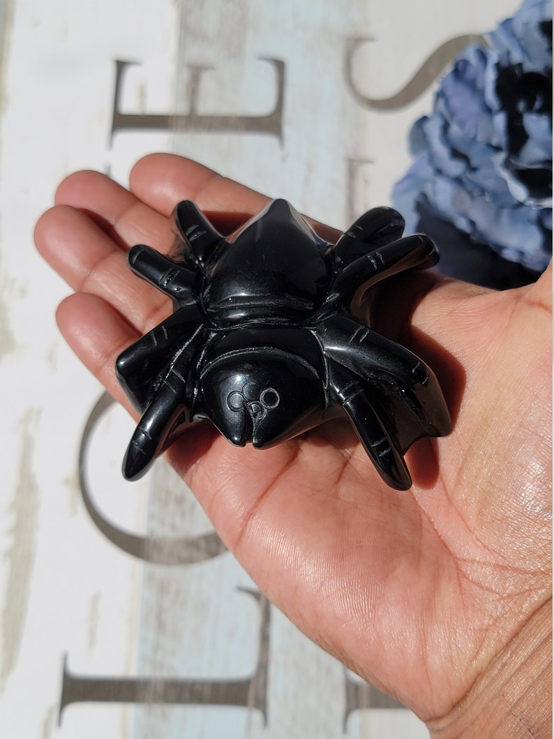 Beautifully Carved Black Obsidian Spider!/ Cleanse and Ground ...