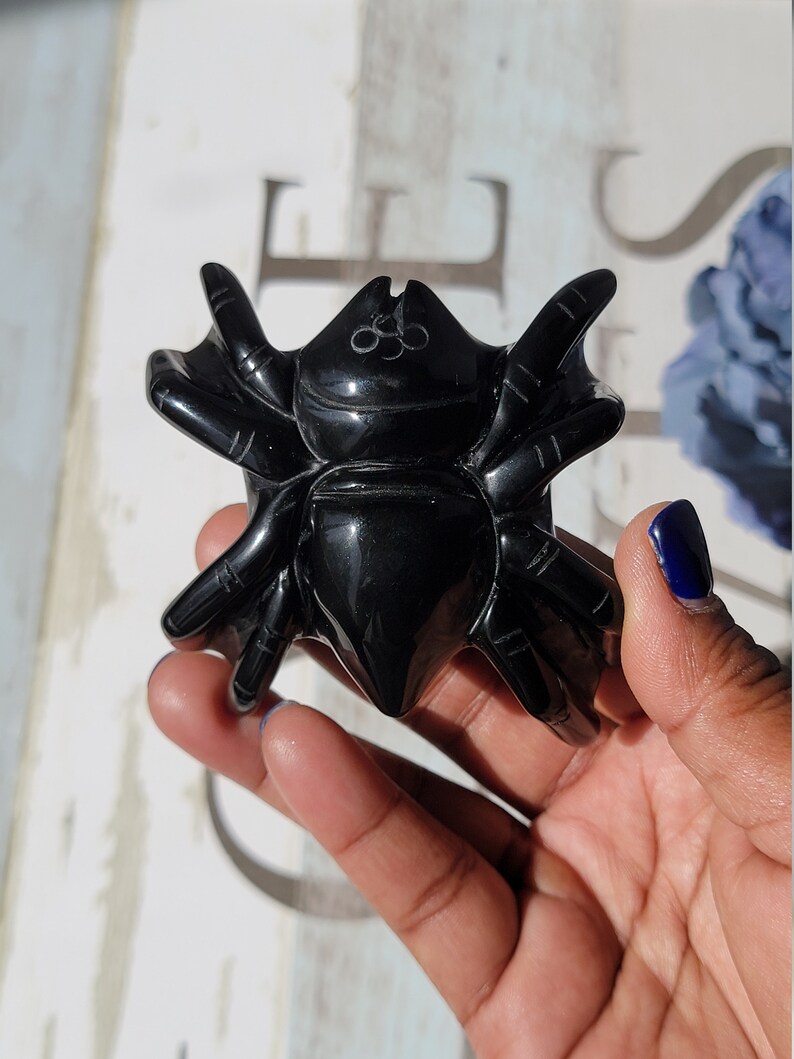 Beautifully Carved Black Obsidian Spider!/ Cleanse and Ground ...