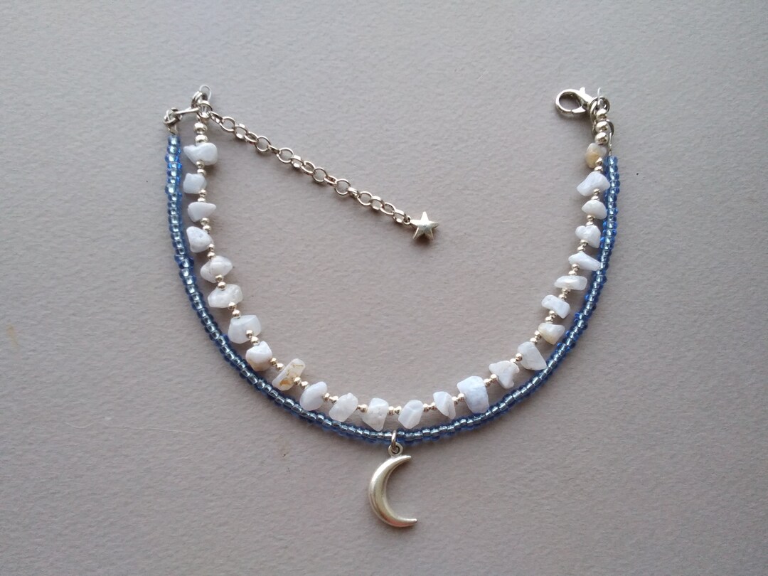 Blue Lace Anklet, Agate Jewelry, Moon Anklet, Moon Jewelry, Gemstone ...