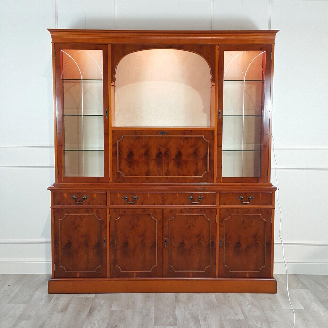 Vintage Mahogany / Yew Wood Large Display Cabinet on Cupboard F317 - Etsy