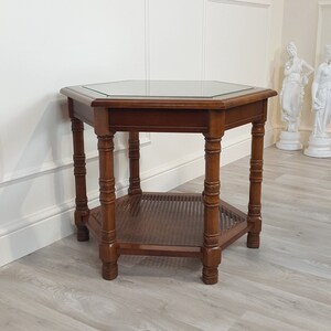 Mahogany Hexagonal Glass Top Accent Table With Caned Shelf F230 - Etsy