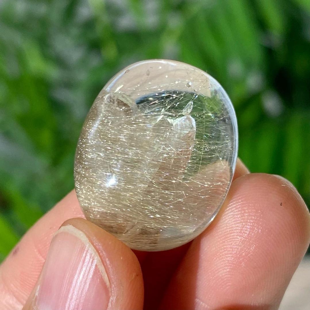 Quartz in Quartz With Rutilated Inclusion Cabochon, Silver Rutilated ...