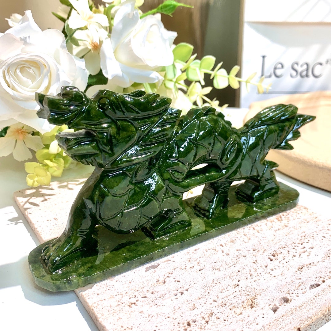 Green Jade Dragon Carvings, Hand Carved Crystal Dragon, Crystal Animal ...