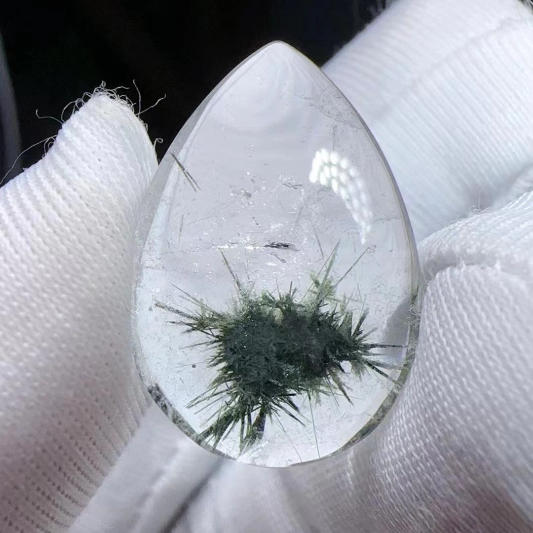 Natural Actinolite Star Quartz, Green Rutilated Quartz, Teardrop-shaped ...