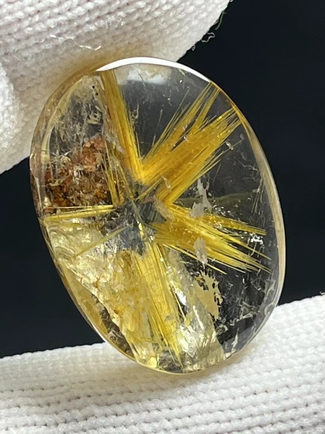 Natural Golden Rutilated Quartz Water Drop Cabochon Crystal, Needles ...