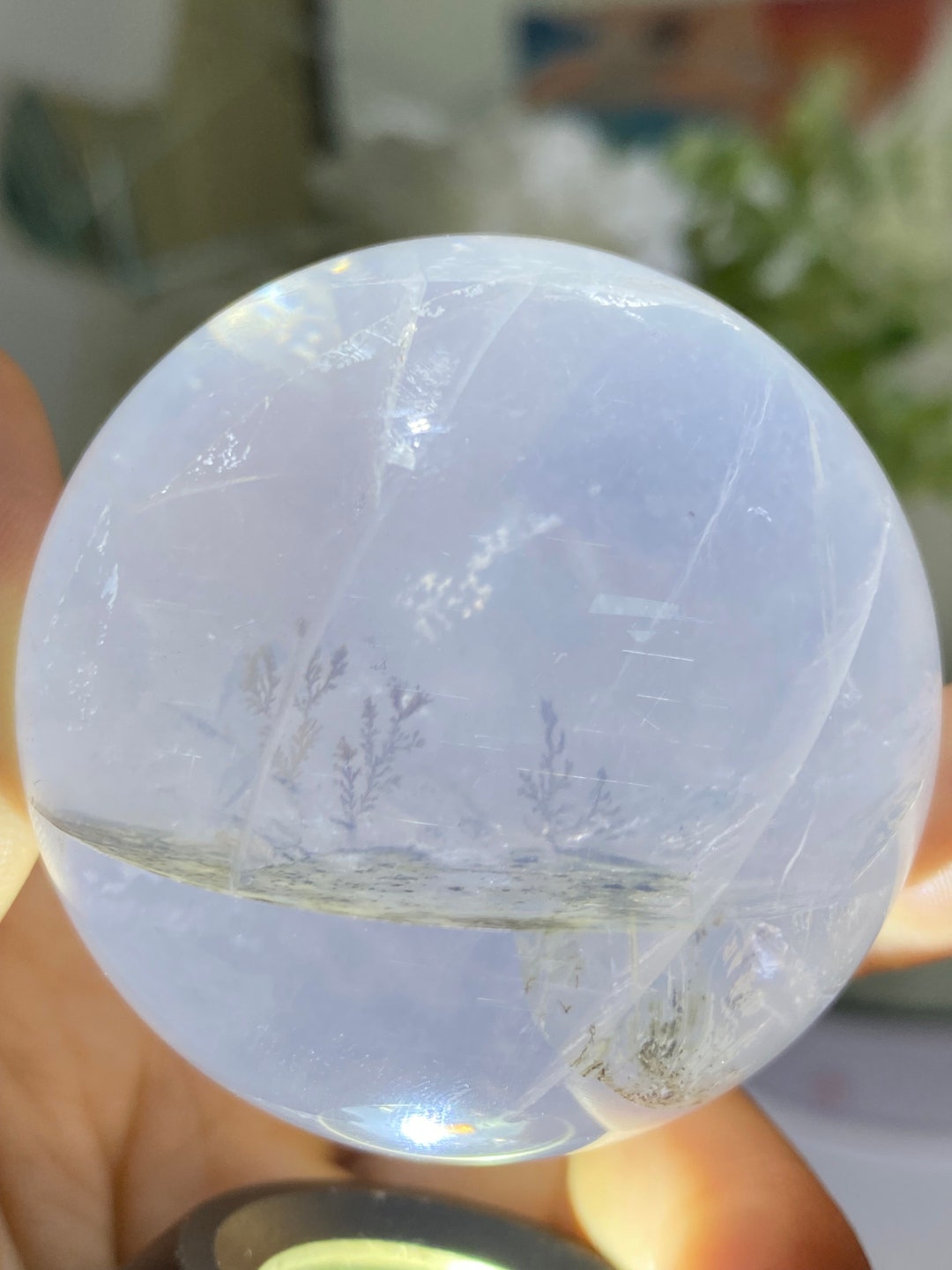 Natural Girasol Dendritc Quartz Crystal Sphere, Dendrite Inclusions ...