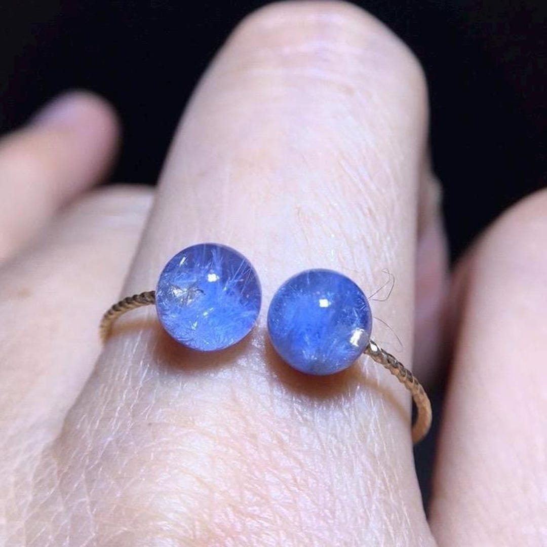 Blue Dumortierite Quartz Ring, 14k Gold Inlay, Adjustable Band, Natural ...