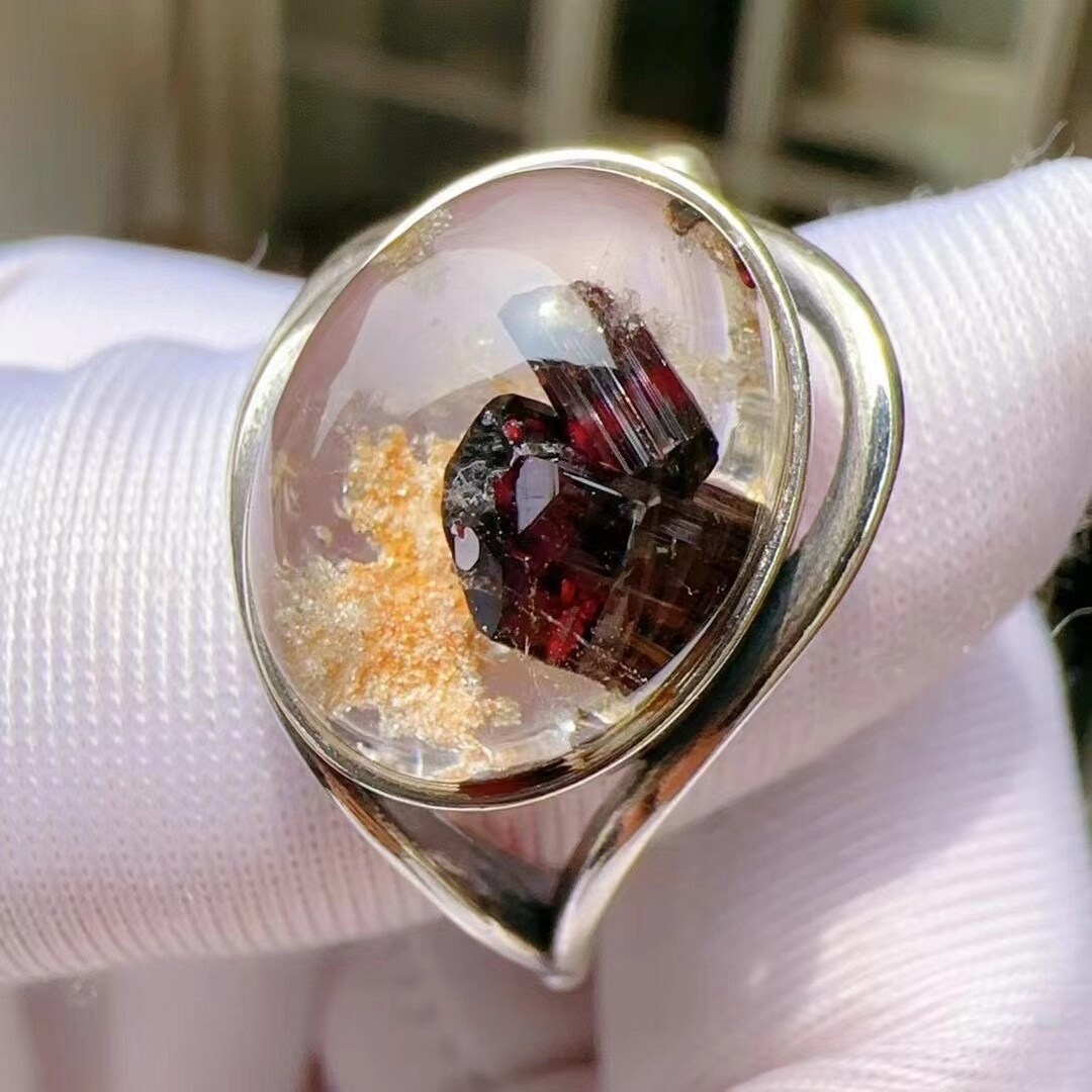 Natural Copper Red Rutile With Garden Quartz Ring, Bronze Copper ...