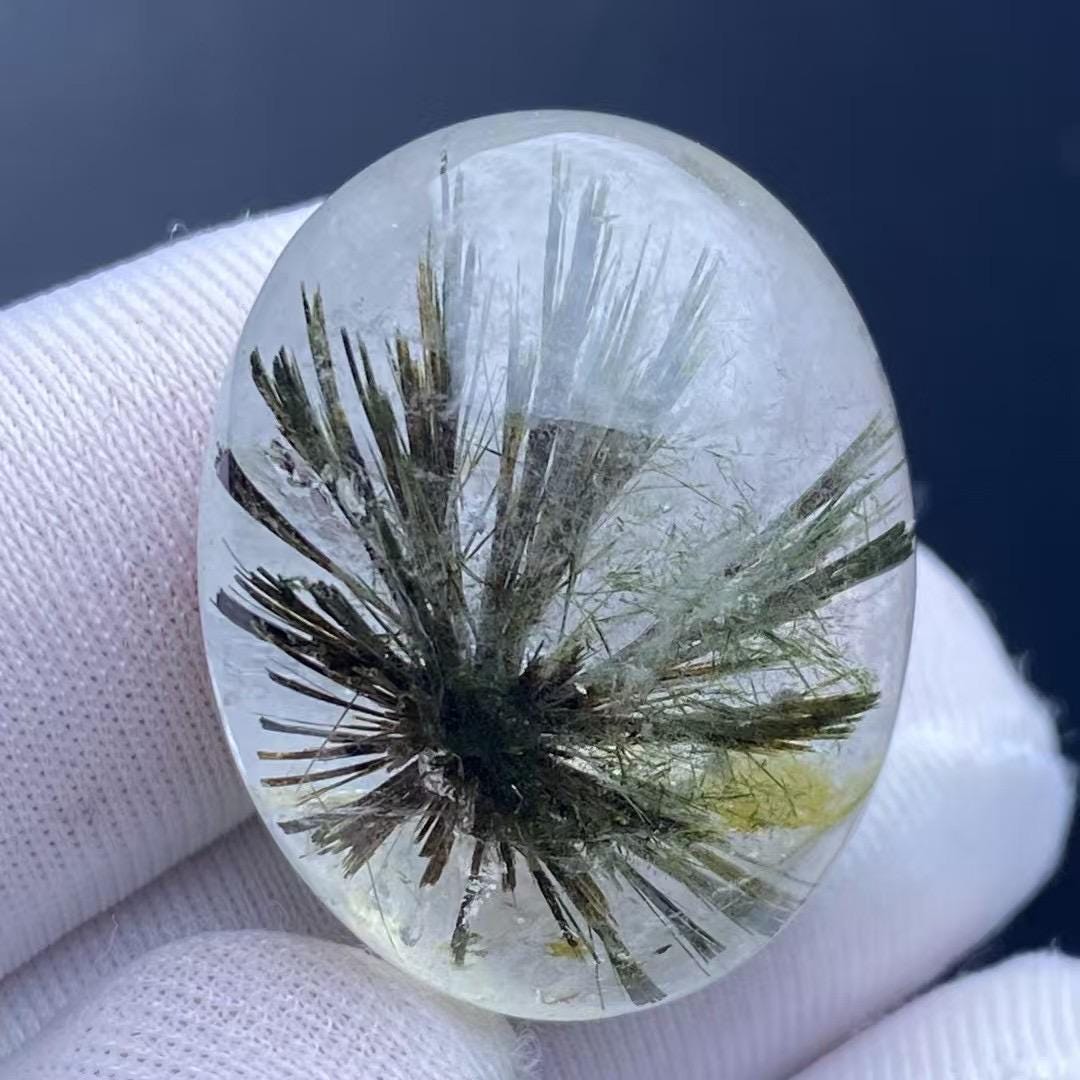 Natural Sea Urchin Quartz Cabochon, Actinolite Star Quartz, Green ...